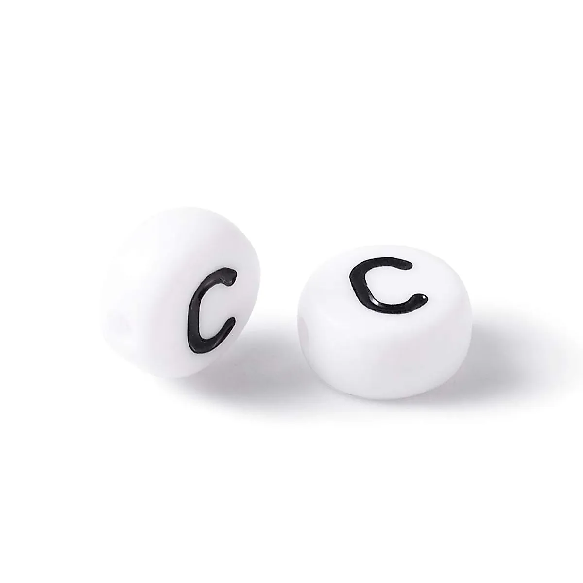 Pandahall 100Pcs Letter Beads 7x4mm White Flat Round with Letter C Acrylic Beads for Jewelry Making