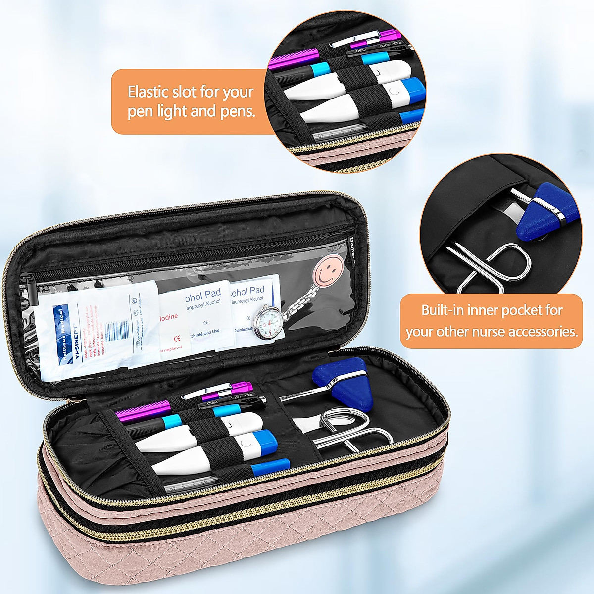 Damero Double Layer Stethoscope Case Compatible with 3M Littmann/ADC/Omron Stethoscope, Stethoscope Carrying Case Travel Bag for Nurse Accessories, Misty Rose