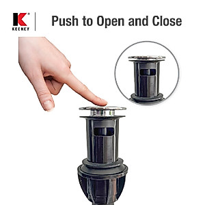 Keeney K820-72BN 1-1/4-in Plastic Push Button Sink Bathroom Drain with Overflow, Brushed Nickel