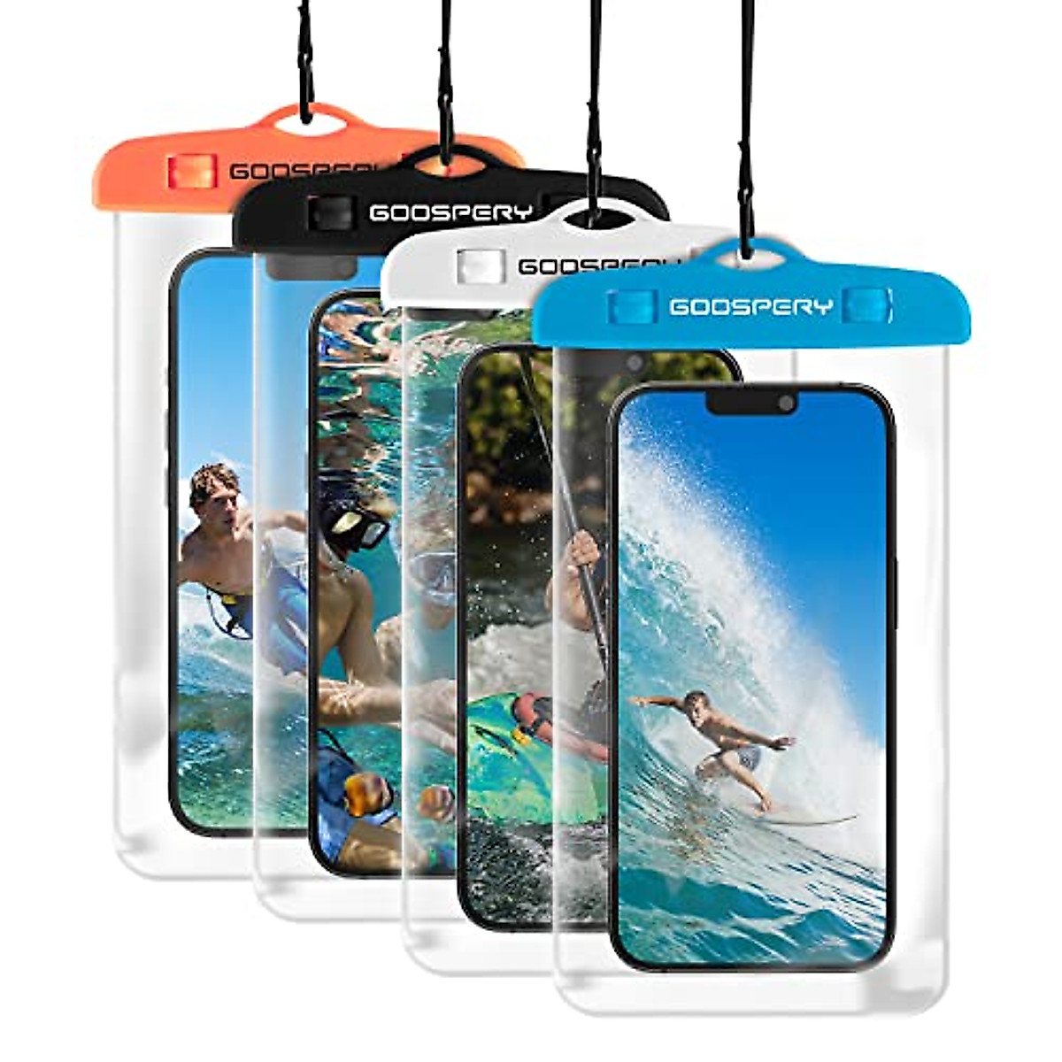 GOOSPERY [4-Pack] Universal Waterproof Phone Pouch, Underwater Cellphone Dry Case Beach Bag Compatible with iPhone 14 13 12 11 Pro Max Mini Xs XR, Galaxy S23 S22 S21 S20 Ultra Note20 up to 6.8"