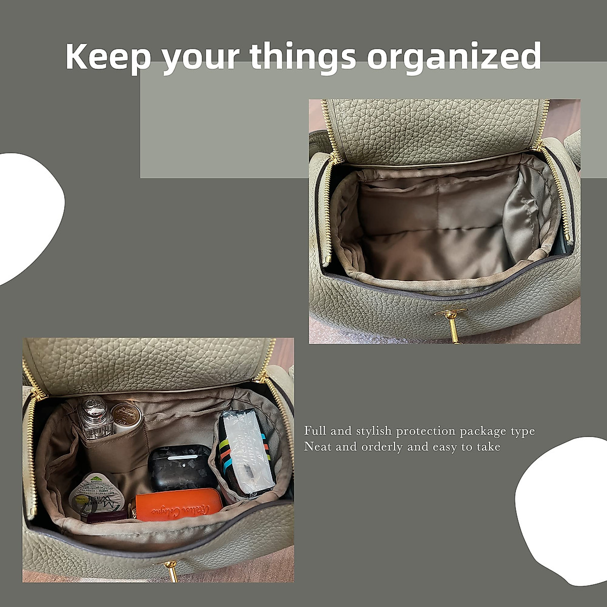 DGAZ Purse Organizer Insert，Silk Bag Organizer，Luxury Handbag & Tote Shaper Fits Lindy 19/26/30/34 Bags（Etoupe grey，LD19）