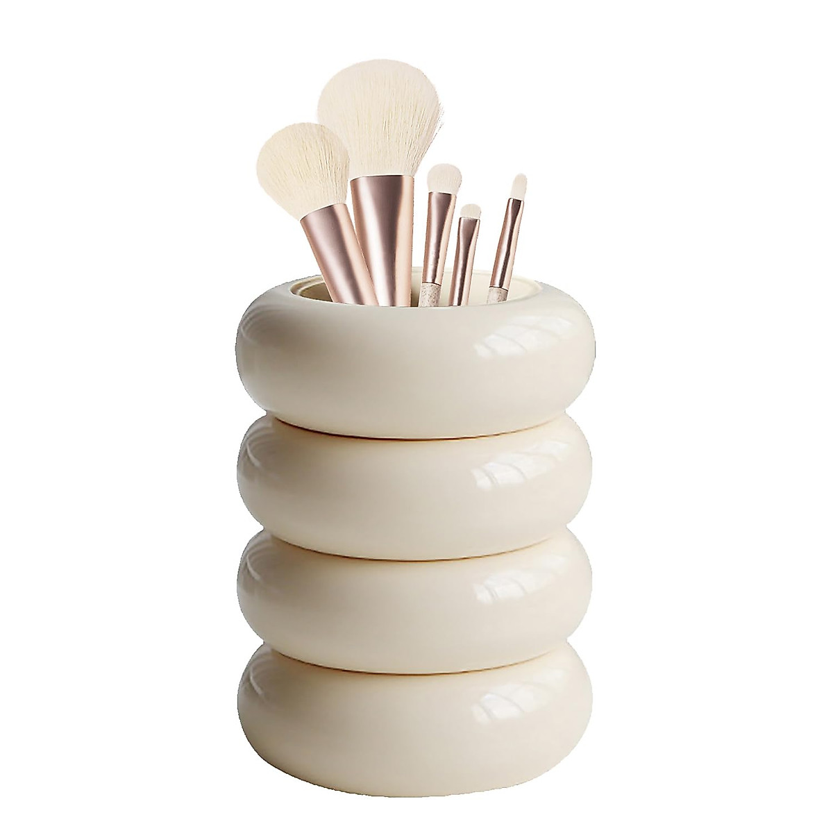 Tissting Qtips Holder Dispenser 7.8 x 12.5 cm White Resin Doughnut Shape Cotton Swab Storage Container with Lid, Qtip Dispenser Jars for Bathroom Vanity