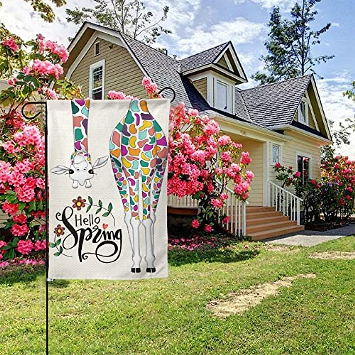 Spring Garden Flags 12x18 Double Sided Giraffe Welcome Spring Yard Flag for All Seasons Lawn Sign Outside Garden Yard Lawn Patio Decor