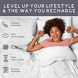 Lincove 100% Cotton Sateen 4 Piece Bed Sheet Set – 400 Thread Count, Ultra Soft Luxury Sheets with 15” Deep Pockets - Includes 1 Fitted Sheet, 1 Flat Sheet, 2 Pillowcases (King, White)