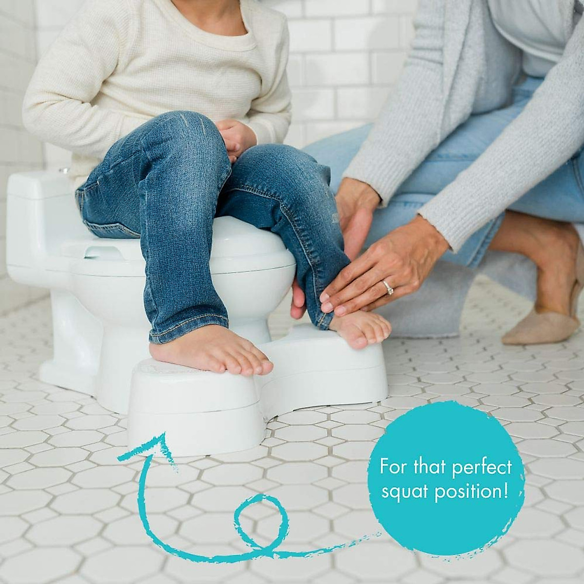 The First Years Super Pooper Potty Training Toilet Plus Potty Seat with Foot Rest — White — 2-in-1 Toddler Toilet Seat and Potty Chair