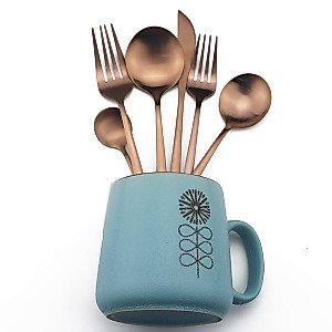 60-Piece Modern Matte Silverware Set, Uniturcky 304 Stainless Steel Flatware Cutlery Set, Elegant Kitchen Utensils Service For 12, Includes Dinner Knives/Spoons/Forks, Copper Satin Finish