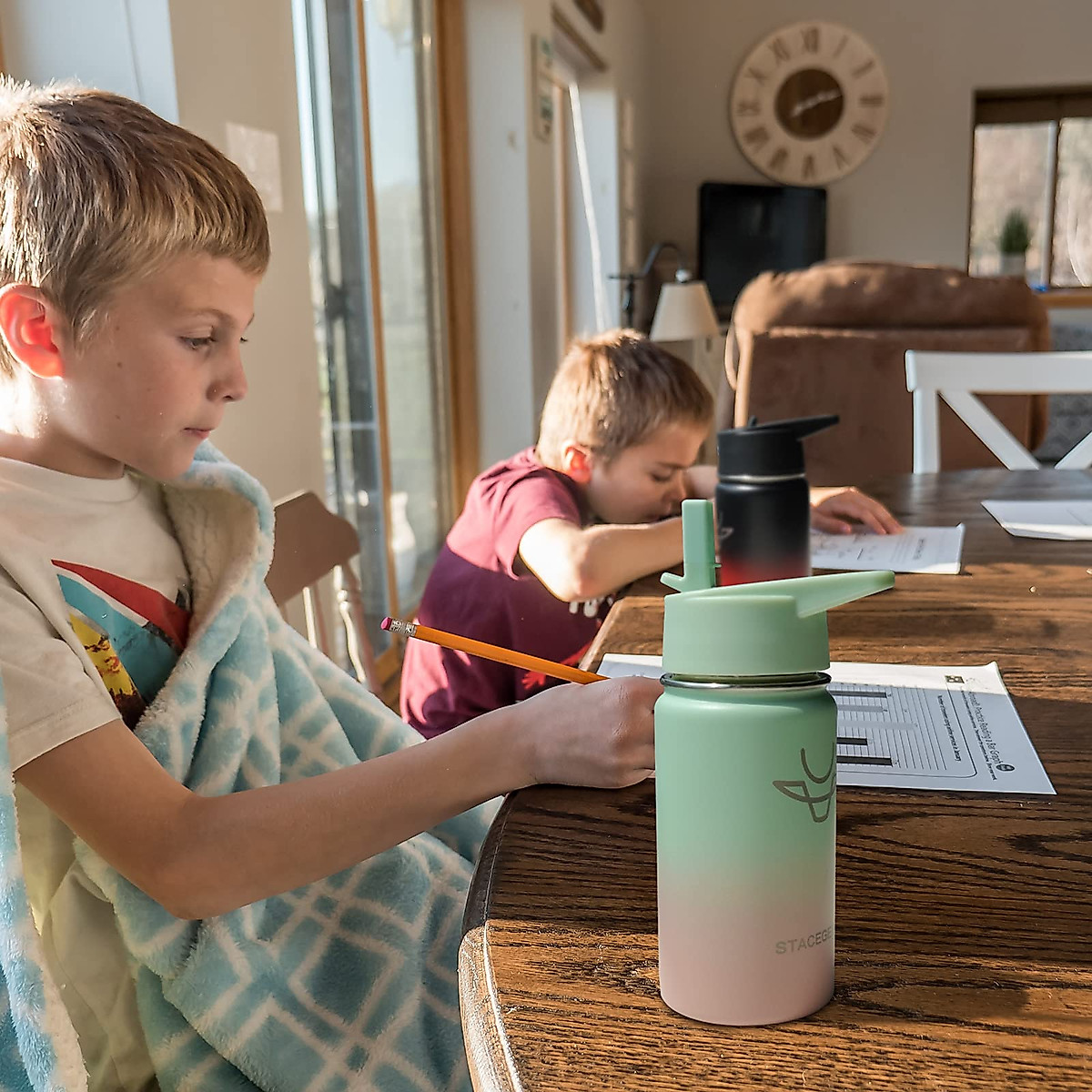 STACEGEELE Insulated Vacuum Water Bottle with Spout Lid & Screw on Top | Stainless Steel Flask For Kids Leak Proof Lightweight Eco Friendly 18oz / 24oz / 32 oz / 40oz (Mint Julep, 12OZ)