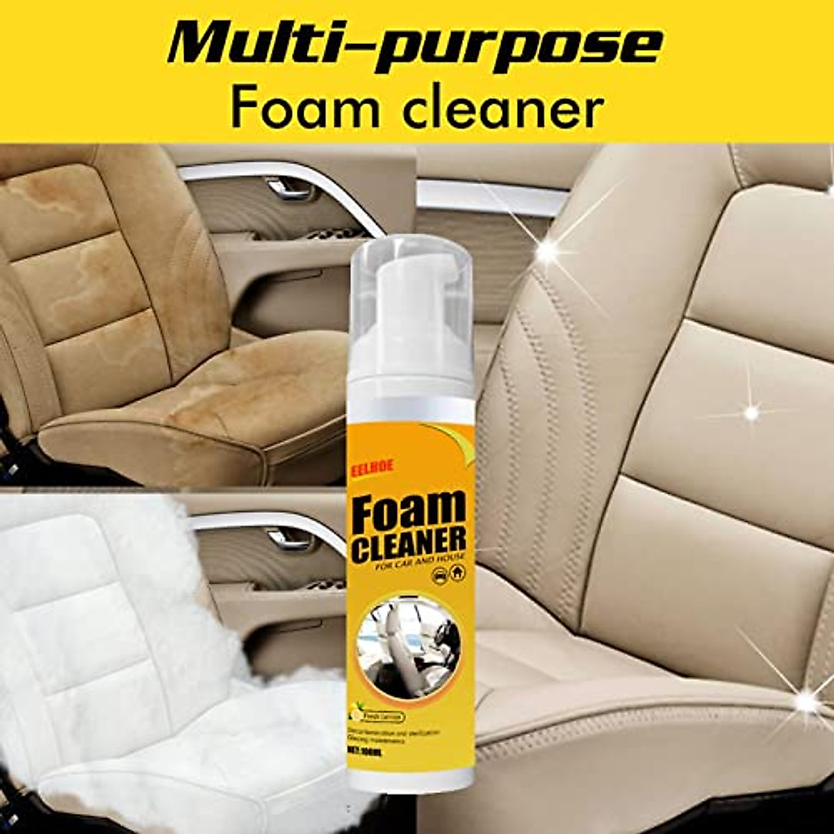 200ml Foam Cleaner For Car And House Lemon Flavor,Leather Decontamination,Strong Decontamination Cleaners Spray,Foam Cleaner,Powerful Stain Removal,Multifunctional Car Foam Cleaner Spray For Car,House