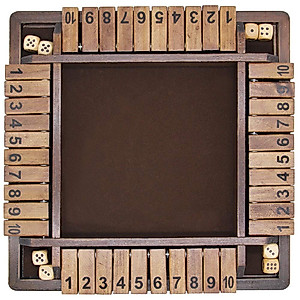 Juegoal Wooden 4 Players Shut The Box Dice Game, Classics Tabletop Version and Pub Board Game, 12 inch