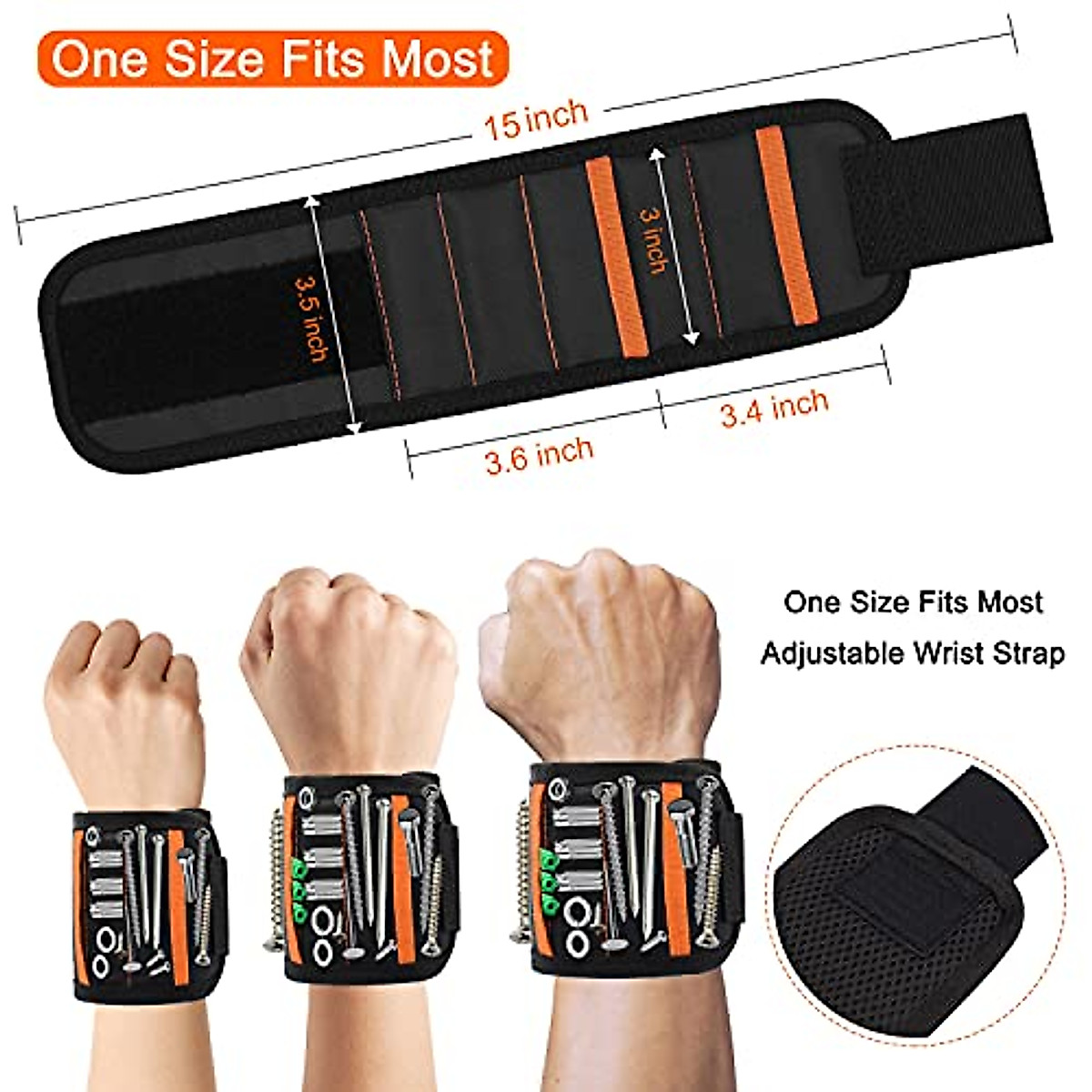 Magnetic Wristband with 15 Strong Magnets, Tool Belt Magnetic Wrist band for Holding Screws, Nails, Drill Bits, Perfect Gifts Gadgets for Men, Father/Dad, Husband and Carpenters