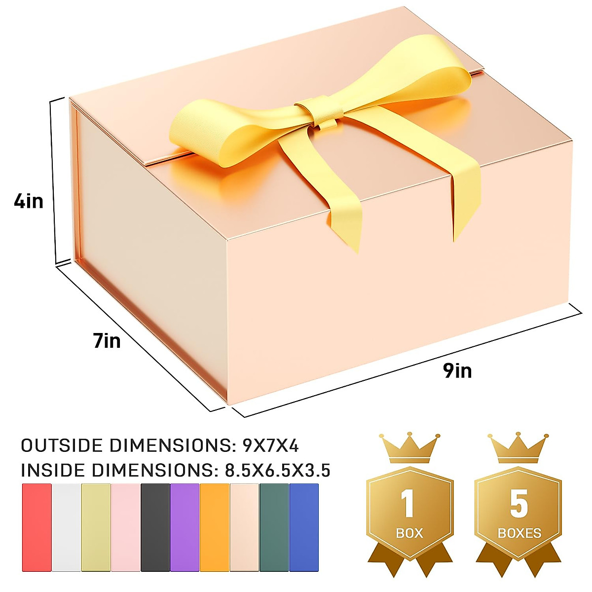 RYDDOY Gift Box, 9x7x4 inch Rose Gold Gift Box with Magnetic Lid for Presents Contains Card, Ribbon, Collapsible Small Gift Box for Bridesmaid Proposal, Wedding, Birthdays, Valentine Day, Christmas