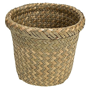 Hohopeti Woven Trash Can Bedroom Garbage Bin Rattan Straw Woven Waste Basket for Living Room Kitchen Bathroom Office Decorative Storage Container
