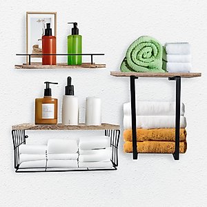HXC-BLG Bathroom Shelves Over Toilet for Wall，Floating Shelves Over Toilet Paper Holder，Wall Mounted Rustic Wood Storage Basket Shelves for Bedroom，Living Room & Kitchen