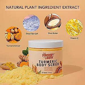 Forever Bath Turmeric Body Scrub W/Dead Sea Salt, Shea Butter, & Vitamin E, 100% Natural Moisturizing & Exfoliating Hand, Face, Foot Scrub for Men & Women - Deep Cleansing, Nourishes Skin, 17.6 Oz