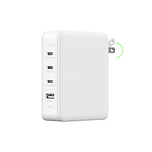 Belkin 140W 4-Port GaN Wall Charger, Multi-Port Charger Block w/USB-C Power Delivery Fast Charge & USB-A Port for Apple MacBook, iPhone 15 Series, iPad Pro, Samsung Galaxy S24, Google Pixel, & More