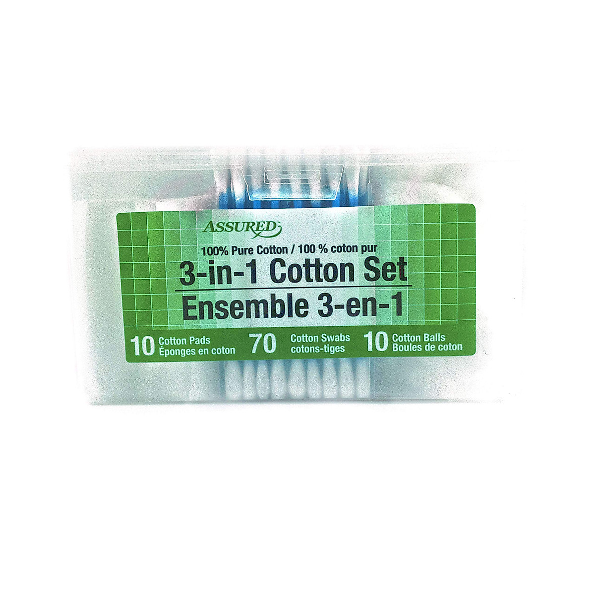 Assured Cotton Pads Cotton Swabs Cotton Balls 3-in-1 Cotton Set- 3Ct Blue/Purple/White (90 Items) (3)