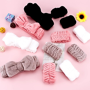 Tihebax 12PCS Spa Headband and Wrist Towels for Face Washing Set, Cute Soft Microfiber Makeup Headband for Women Girls, Highly Absorbent Wristband for Washing Face, Shower Skincare