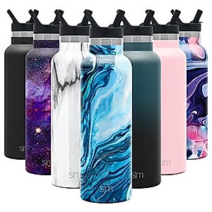 Simple Modern Water Bottle with Narrow Mouth Straw Lid Metal Thermos Vacuum Insulated Stainless Steel l Reusable Leak Proof BPA-Free Flask | Ascent Collection | 20oz, Ocean Geode