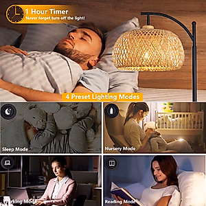 Bamboo Floor Lamp Rattan for Living Room,Bedroom,Farmhouse,Boho Standing Lamp with Control and Dimmable Bulb,Hand-Worked Woven Lamp Shades,Black Industrial Floor Light Adjustable Corner Tall Lamp