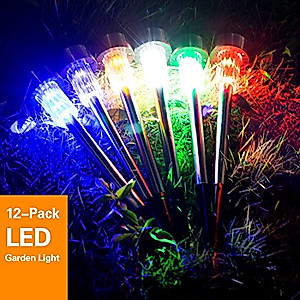 Wellgium Solar Lights Outdoor, Solar Lights Garden Lights Landscape Lighting Pathway Lights for Lawn Patio Stainless Steel-12 Pack(6 Colors)