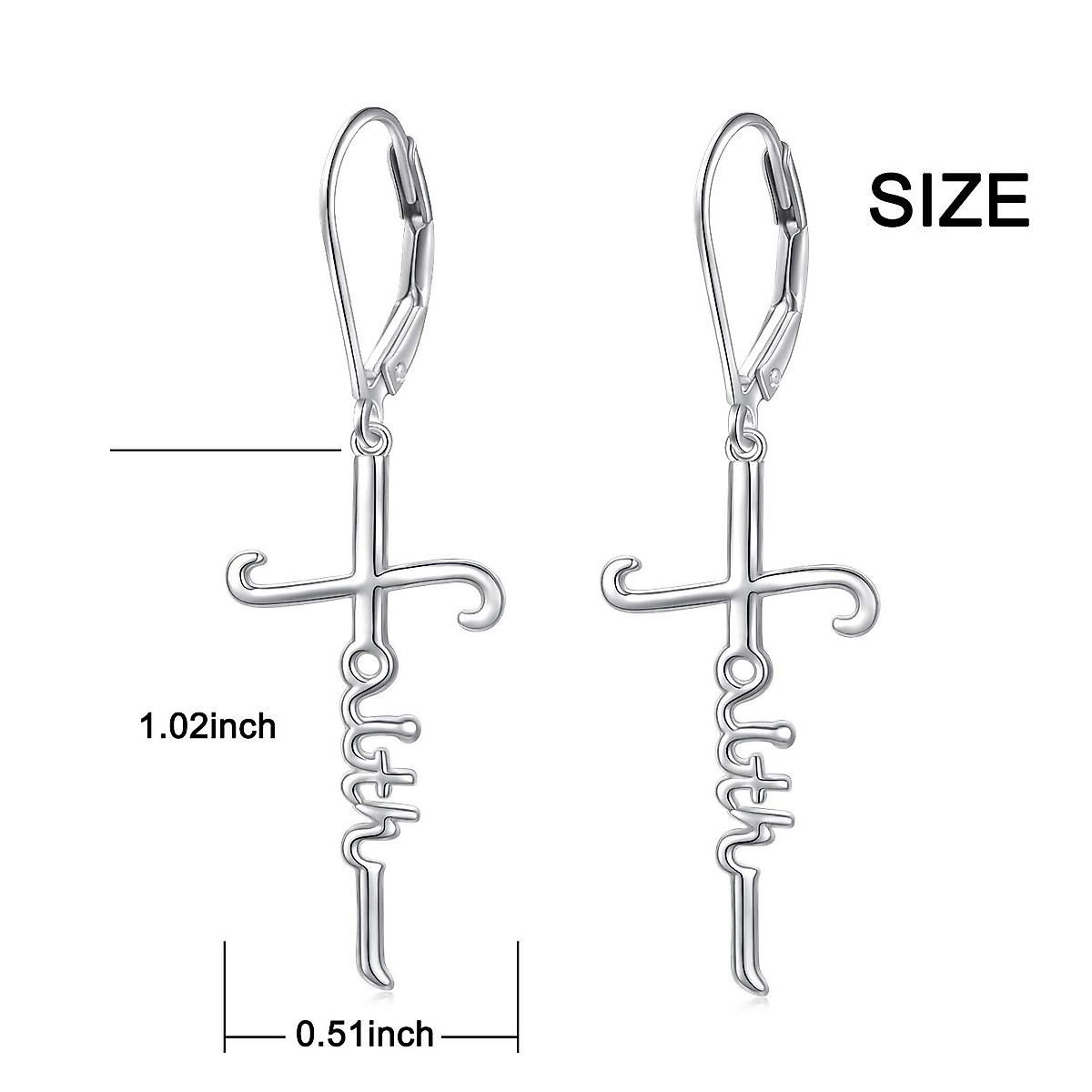 925 Sterling Silver Infinity Love of God Simple Dainty Religious Faith Cross Dangle Fishhook Earrings for Women Christian Easter Jewelry