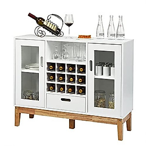 SEASD Wood Wine Storage Cabinet Sideboard Console Buffet Server W/Wine Rack & Drawer