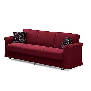 Beyan Signature Empire Furniture USA Ohio Collection Convertible Sofa Bed with Storage Space, Includes 2 Pillows, Burgundy