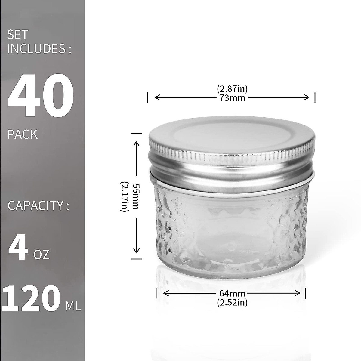 VERONES Mason Jars Canning Jars, 4 OZ Jelly Jars With One Piece Regular Lids, Ideal for Jam, Honey, Wedding Shower Favors, DIY Spice Jars, 40 PACK