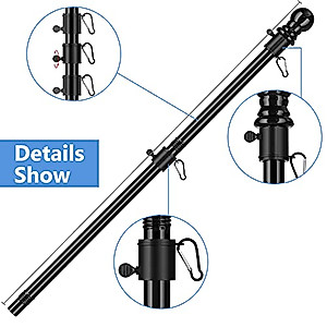 Flag Poles for Outside House, 5FT Flagpole Kit for American Flag - Professional Metal Flag Poles for Garden Yard - Residential or Commercial Flag Pole with Two-Position Bracket Holders Black