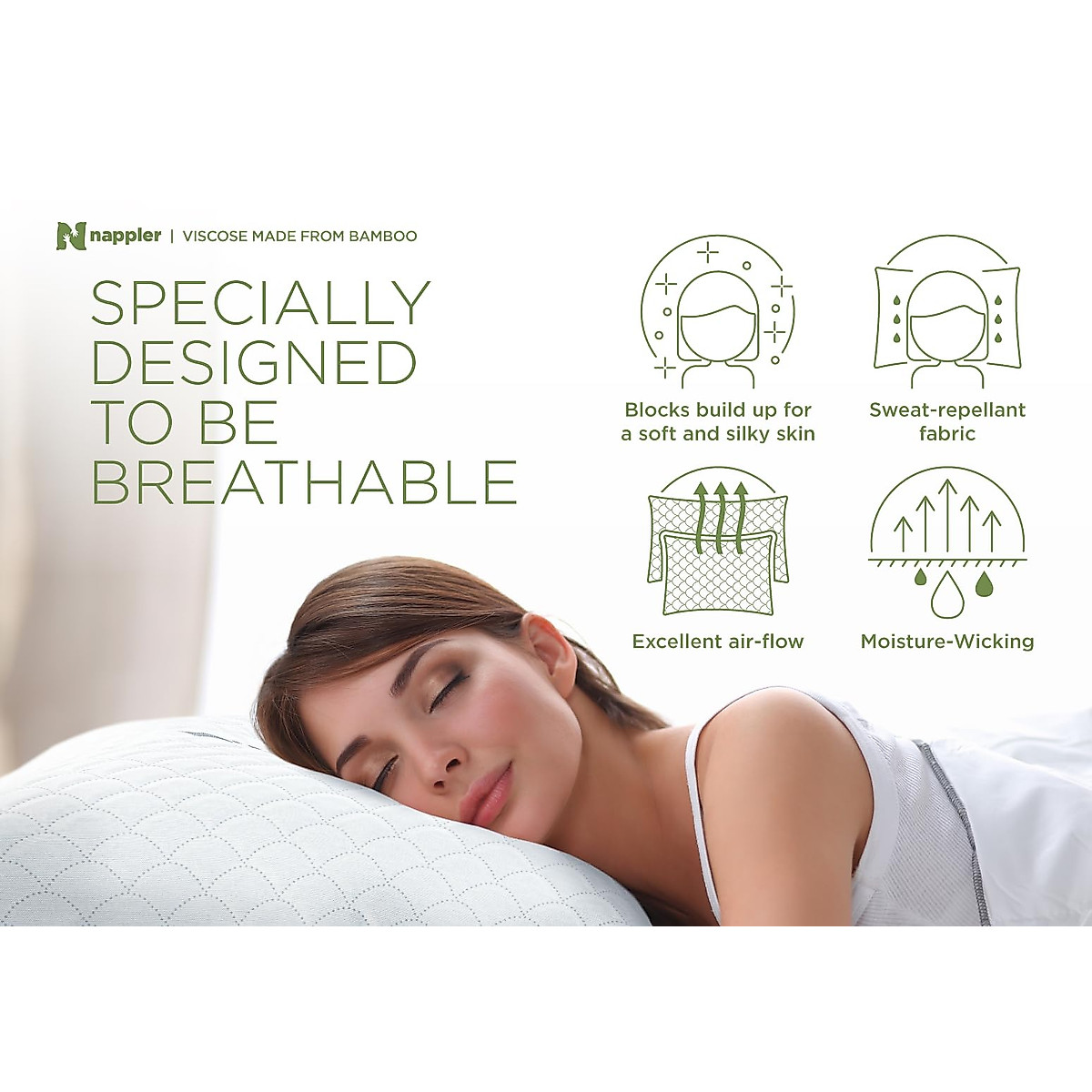 Nappler Cooling Pillow for hot Sleepers - Bed Pillows Queen Size Premium Set of 2 - Adjustable Shredded Memory Foam - Medium to Firm Pillows for Back, Stomach & Side Sleepers -Washable Cover