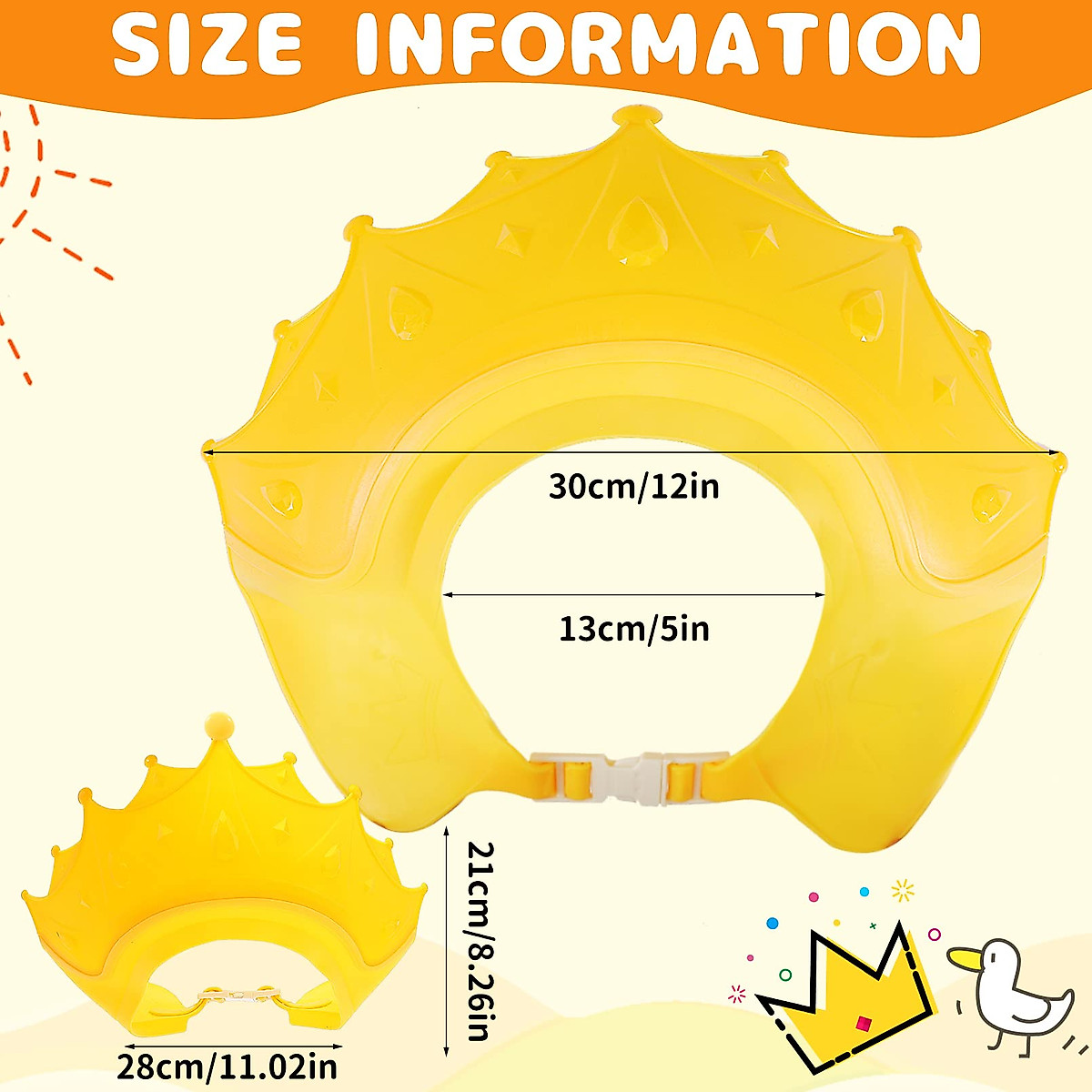 Baby Shower Cap Shield,Adjustable Silicone Bathing Hat,Cute Crown Shape Shampoo Hat,Soft Shower Protection Hat,Funny Hair Washing Shield,Bath Cap Visor Cap for Toddlers Kids Baby Children (Yellow)