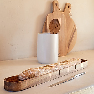 Casafina, Pacifica collection, Tableware Cutlery, Gift oak baguette cutting board with bread knife