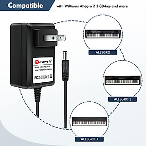 PKPOWER AC Adapter for Yamaha Ydp-131 Ydp-213 YDP-S30 YDP-140 YDP-141 YDP-142 YDP142 YDP-S31 Keyboard, Power Supply for Williams Allegro 1 2, Legato 88-Key Digital Piano Wall Home Charger