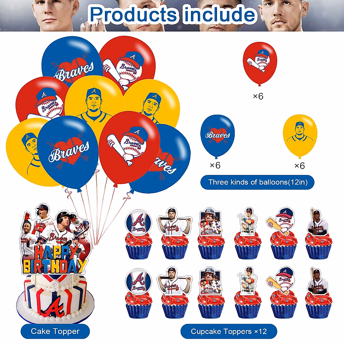 Atlanta Baseball Birthday Party Supplies, Atlanta Baseball Party Decorations,Braves Party Theme Includes Balloons,Banner,Cake Toppers for Baseball Kids Birthday Theme Party Decorations