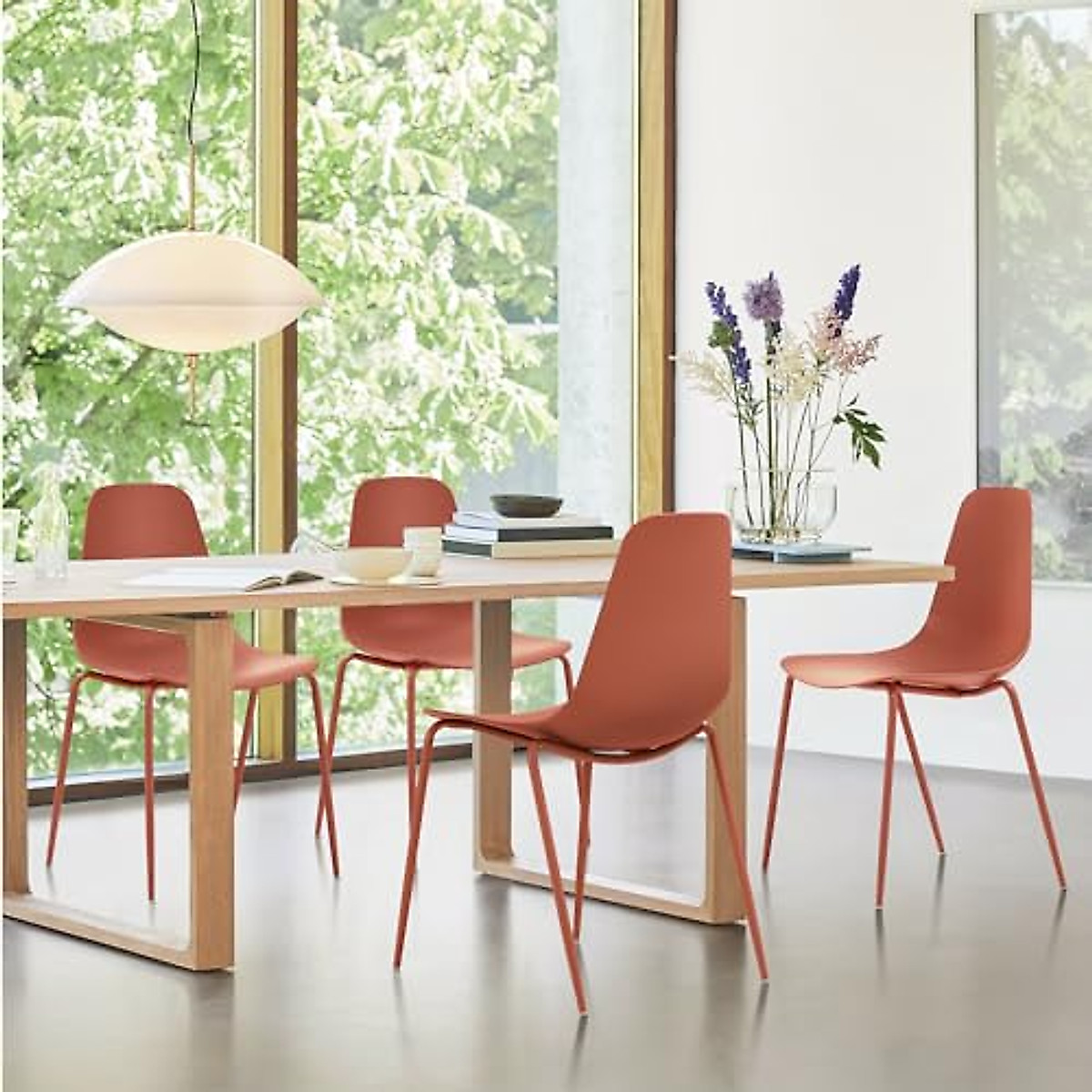 Outdoor Dining Chairs Set of 4, Plastic Stackable Patio Chairs, Modern Kitchen Cafe Chairs with Metal Legs for Garden/Balcony/Dining Room, Orange