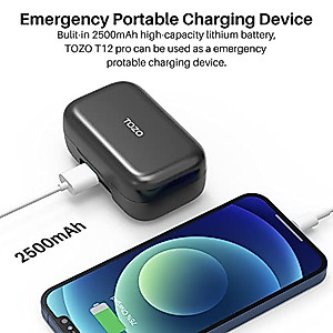 TOZO T12 Pro Wireless Earbuds Bluetooth Headphones with Qualcomm QCC3040 4 Mics CVC 8.0 Call Noise Cancelling and aptX Stereo Headset 2500mAh Charging Case IPX8 Waterproof Earphones Black (Renewed)