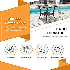 Patiorama Outdoor Aluminum Frame Square Glass Top Wicker Coffee Table, Espresso Brown