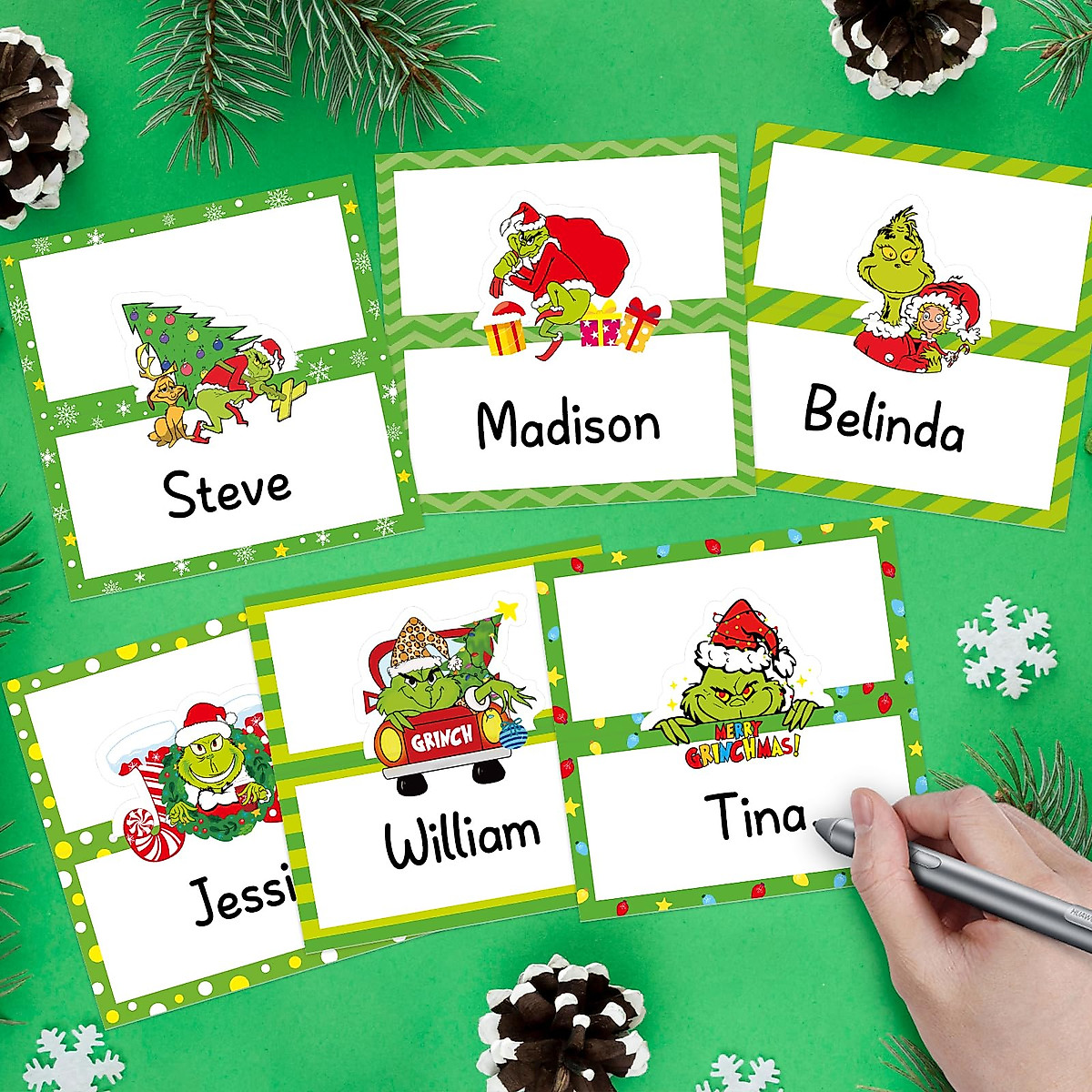 48 Pcs Christmas Place Cards Green Merry Christmas Seating Name Tags Placecard Holders Seating Christmas Thief Name Cards Tents for Dinner Party Birthday Wedding Supplies
