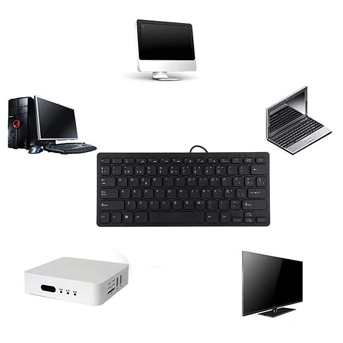 M ugast Wired Keyboard,78 Keys Ultra-Thin Mini Portable USB PC Corded Business Keyboard,Computer Gaming Keyboard for Desktop Computer,Splash-Proof Design,Spanish