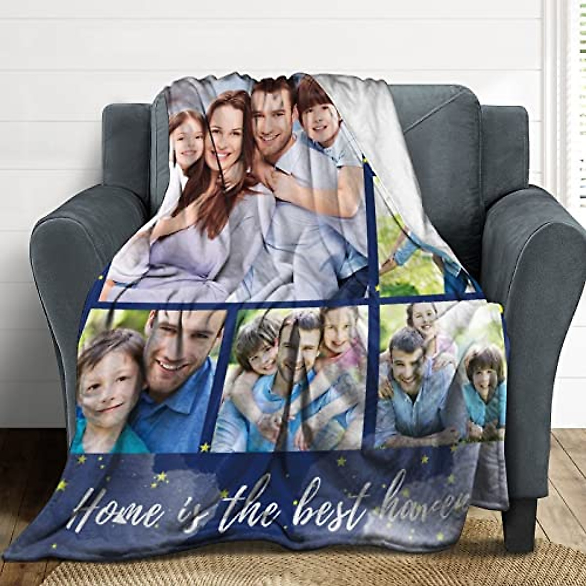 Custom Personalized Blanket with Photo & Name - Personalized Picture Collage Blanket Soft Using My Own Photos Custom Gifts for Dad, Mom, Family, Friends, Couples