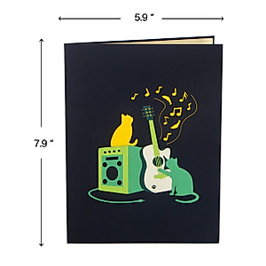 Ribbli Guitar and Cat 3D Pop Up Card for All Occasion Cat Birthday Card Fathers Day Card Pop Up Birtdahy Card for Men Women Cat and Guitar Lover Gifts, with Envelope