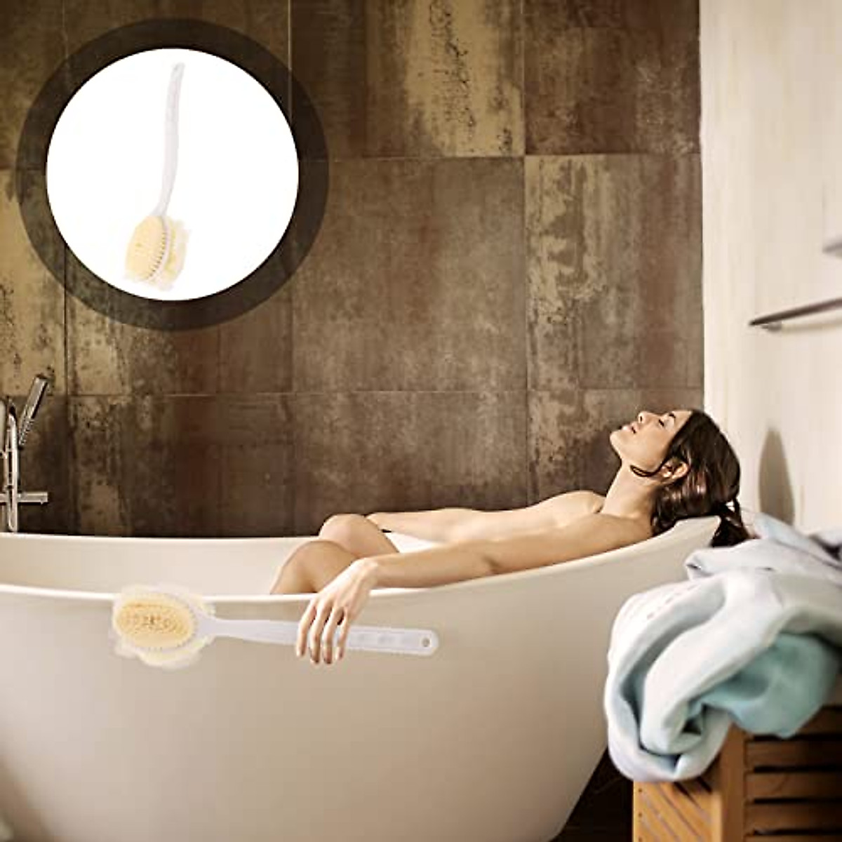 FOMIYES 4pcs Long Cellulite Washing Men Double Sides Handle with White Bathing Back Spa Dual Brushing in Scrubber Side Loofah Dry Bath Brush Shower Portable Wet Massage Exfoliating