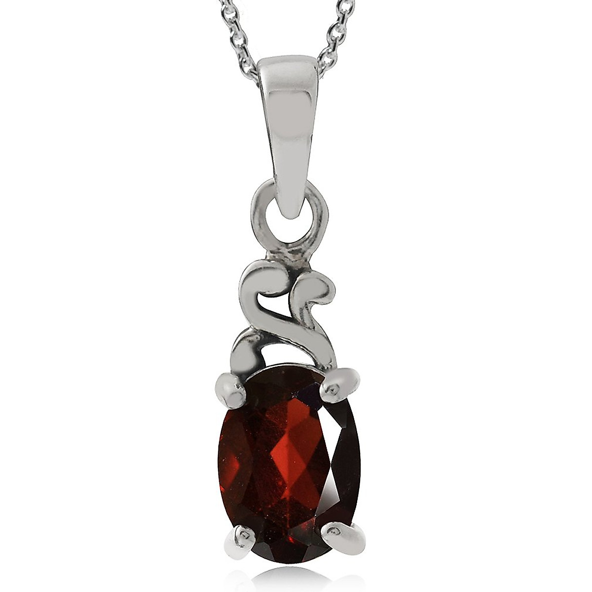 Silvershake Petite Natural Garnet 925 Sterling Silver Victorian Style Pendant with 18 Inch Chain Necklace