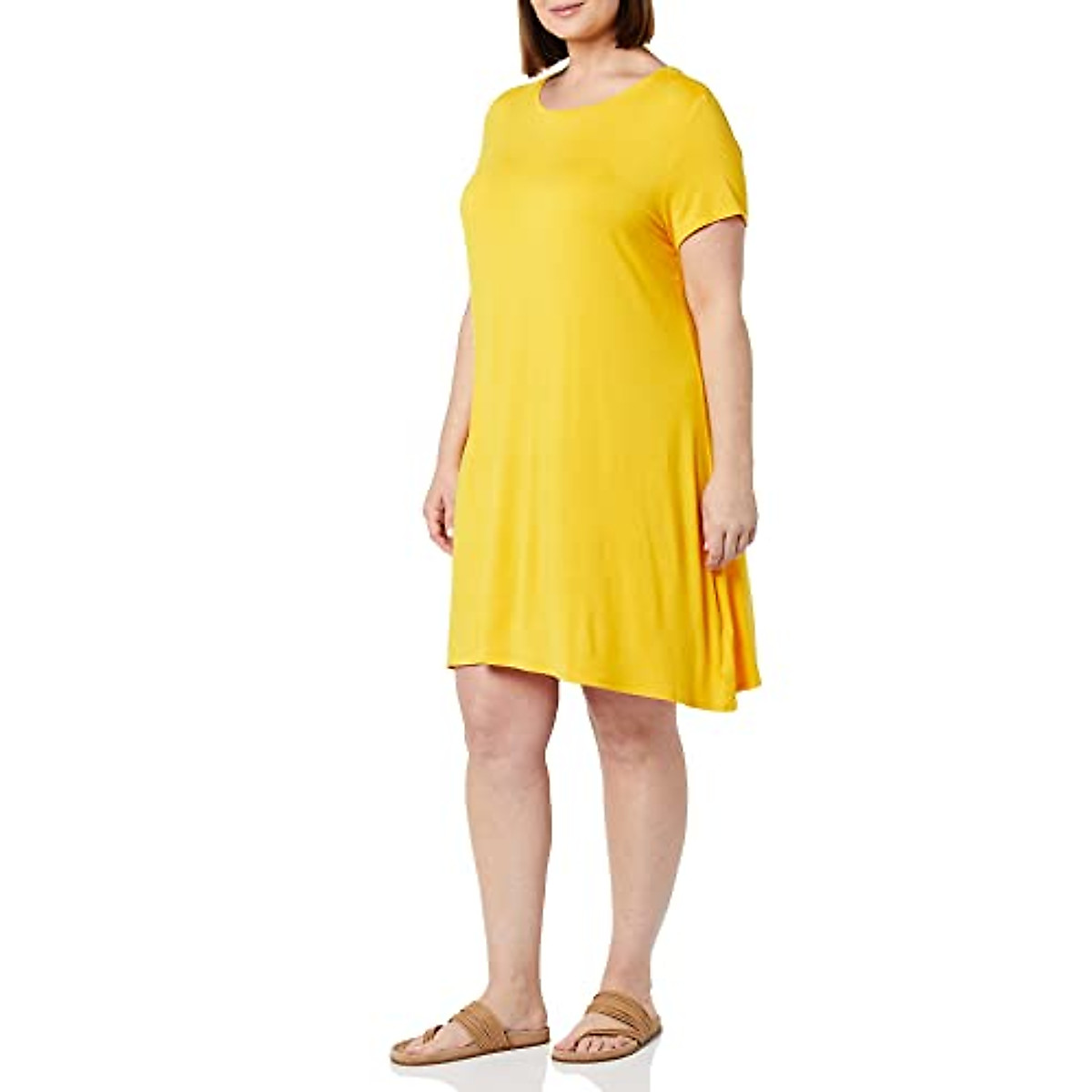 Amazon Essentials Women's Short-Sleeve Scoop Neck Swing Dress (Available in Plus Size), Yellow, X-Large