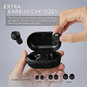 Volkano Type-C True Wireless Earbuds 25 Hours Playtime Bluetooth 5.0 Compact in-Ear Ear Bud Built-in Mic Charging Case, Ideal for Small Ears, Work with iPhone Android - True Element Series [Black]