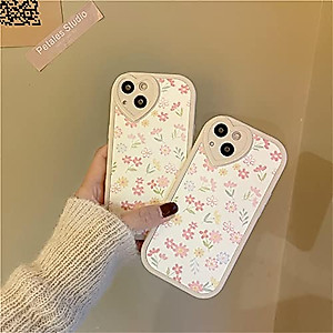 Ownest Compatible for iPhone 13 Case with Cute Flowers Floral Pattern for Women Girls Soft Silicone Love Lens Protection Case for iPhone 13 [Not Fit iPhone 13 Pro]-White
