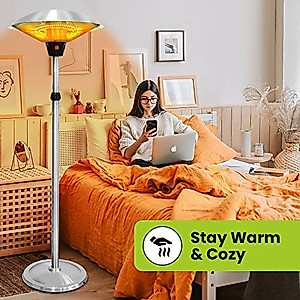 Electric Patio Heater 1500W for Outdoor Heating with Adjustable Height, Quiet Operation, Free Standing and Waterproof Space Warmer (EPH-SIL)
