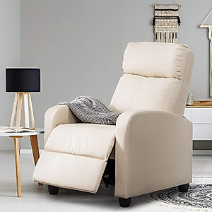 Topeakmart Single Recliner Chair Padded Seat PU Leather Recreation Room Sofa Reclin Home Theater Chair (Beige)
