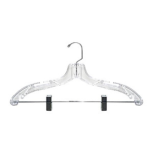 NAHANCO 500RCHU Plastic Suit Hanger with Metal Swivel Hook and Pinch Clips, Heavy Weight, 17", Clear (Pack of 25)
