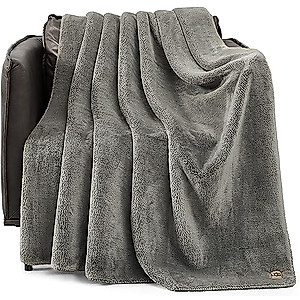 UGG 18961 Whitecap Plush Flannel Oversized Reversible Fleece Throw Blanket Comfortable Lightweight Cozy Hotel Style Home Decor Luxurious Machine Washable Easy Care Blankets, 70 x 50-Inch, Seal